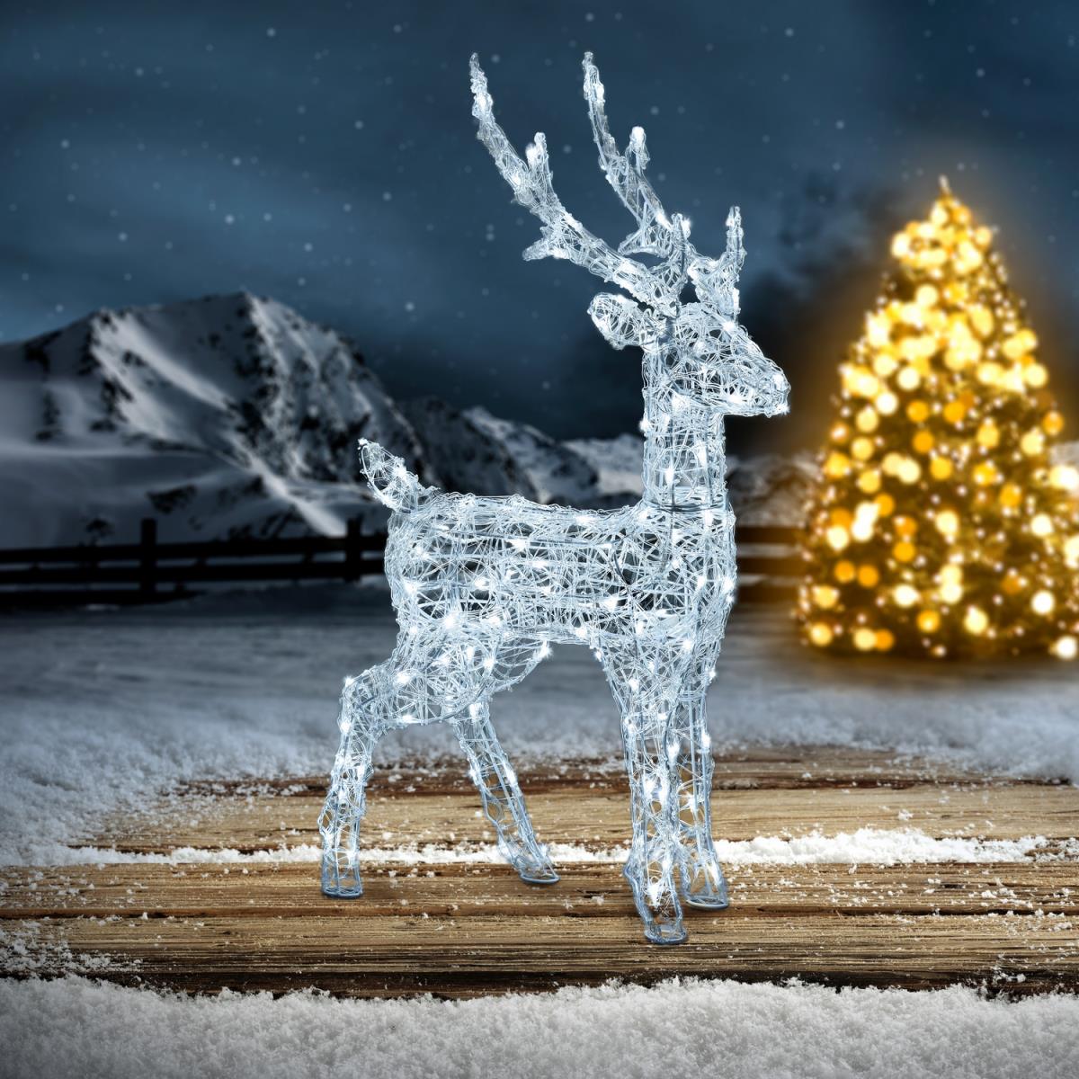 Renna luminosa in acrilico da esterno 120 Led - Bianco Freddo