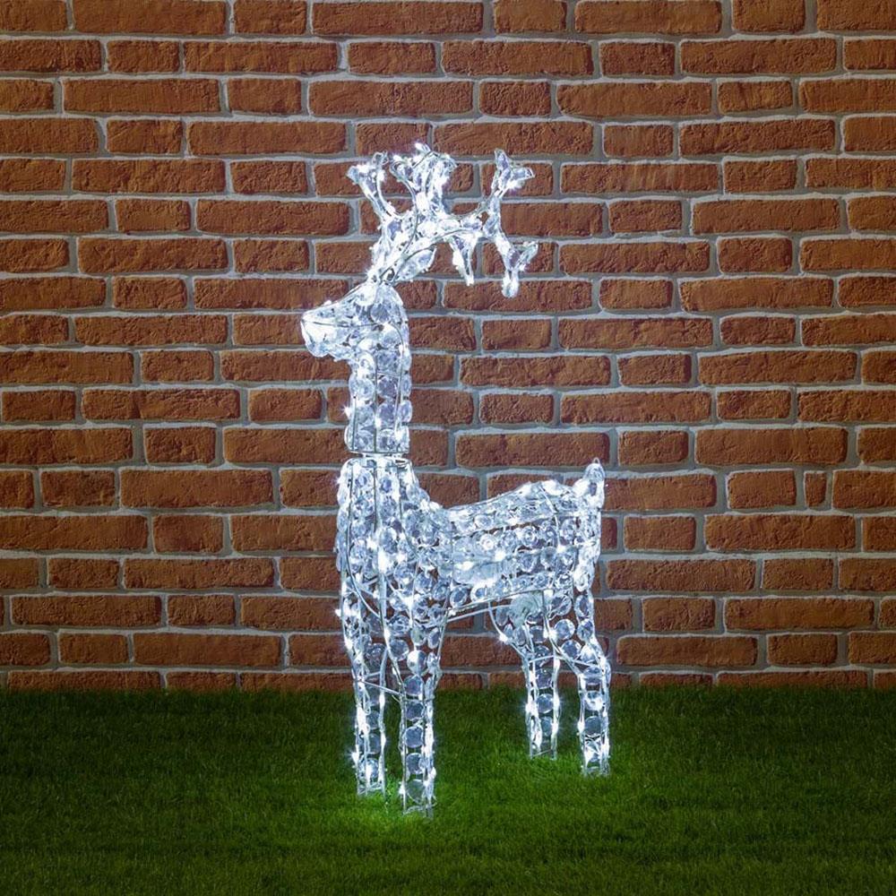 Renna luminosa con cristalli testa rotante 3D 200 Led - Bianco Freddo